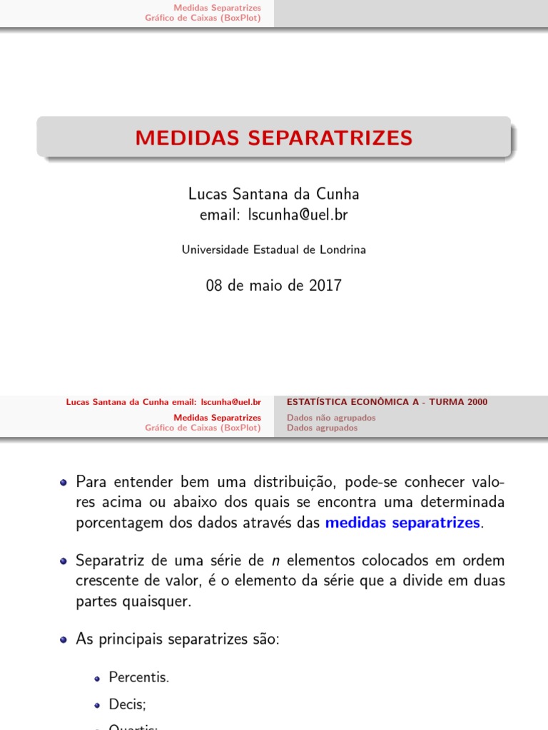 Medidas Separatrizes e BoxPlot em Estatística | PDF | Mediana ...