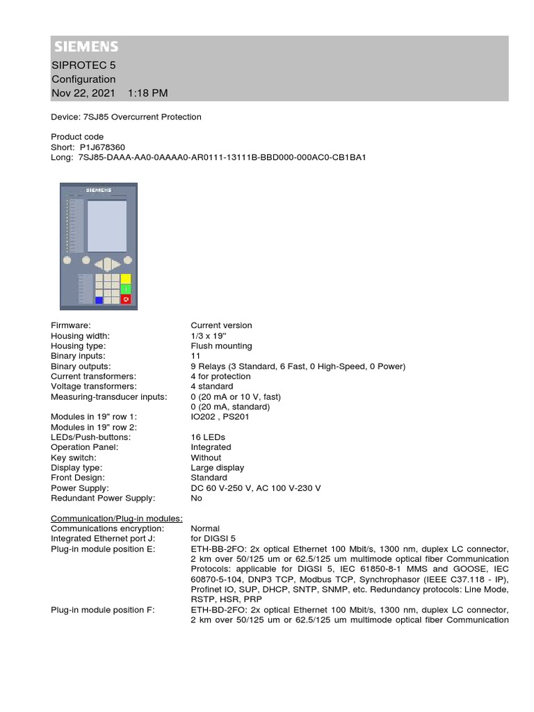 Siemens 7SJ85 | PDF | Ethernet | Resonance