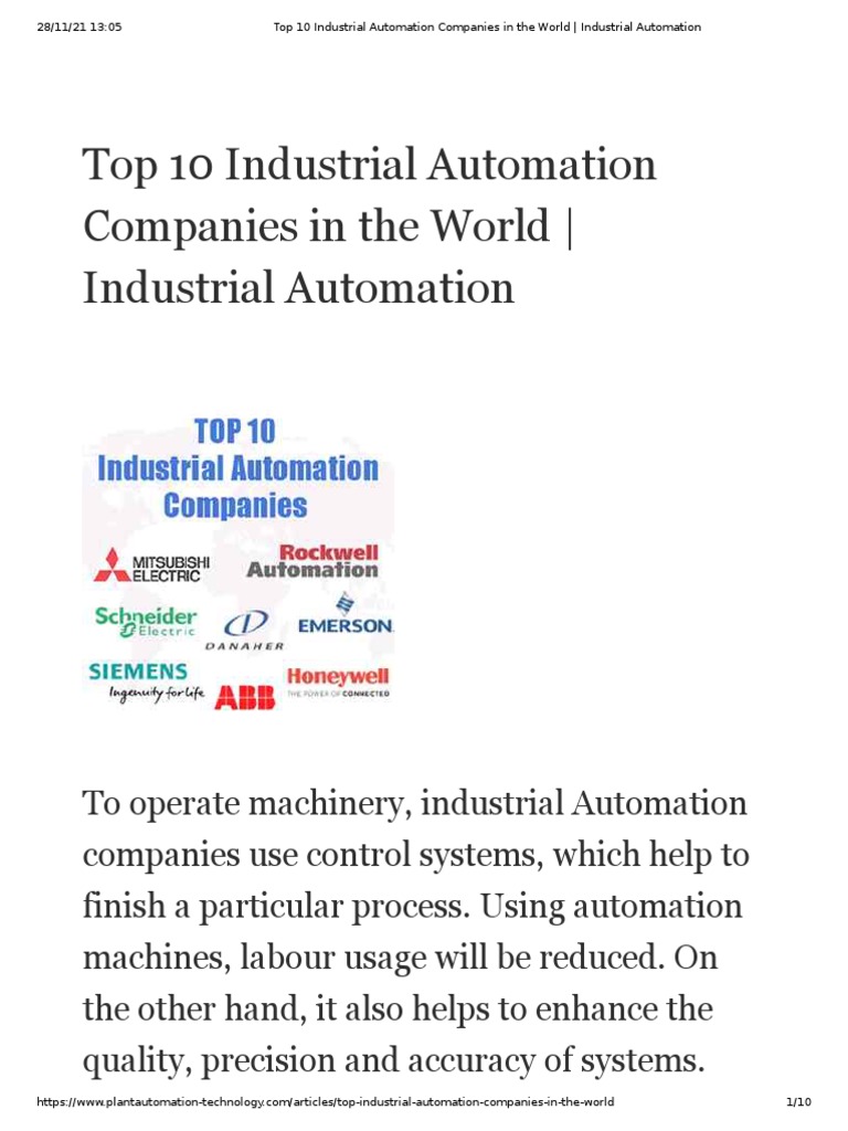 Top 10 Industrial Automation Companies in The World - I | PDF ...