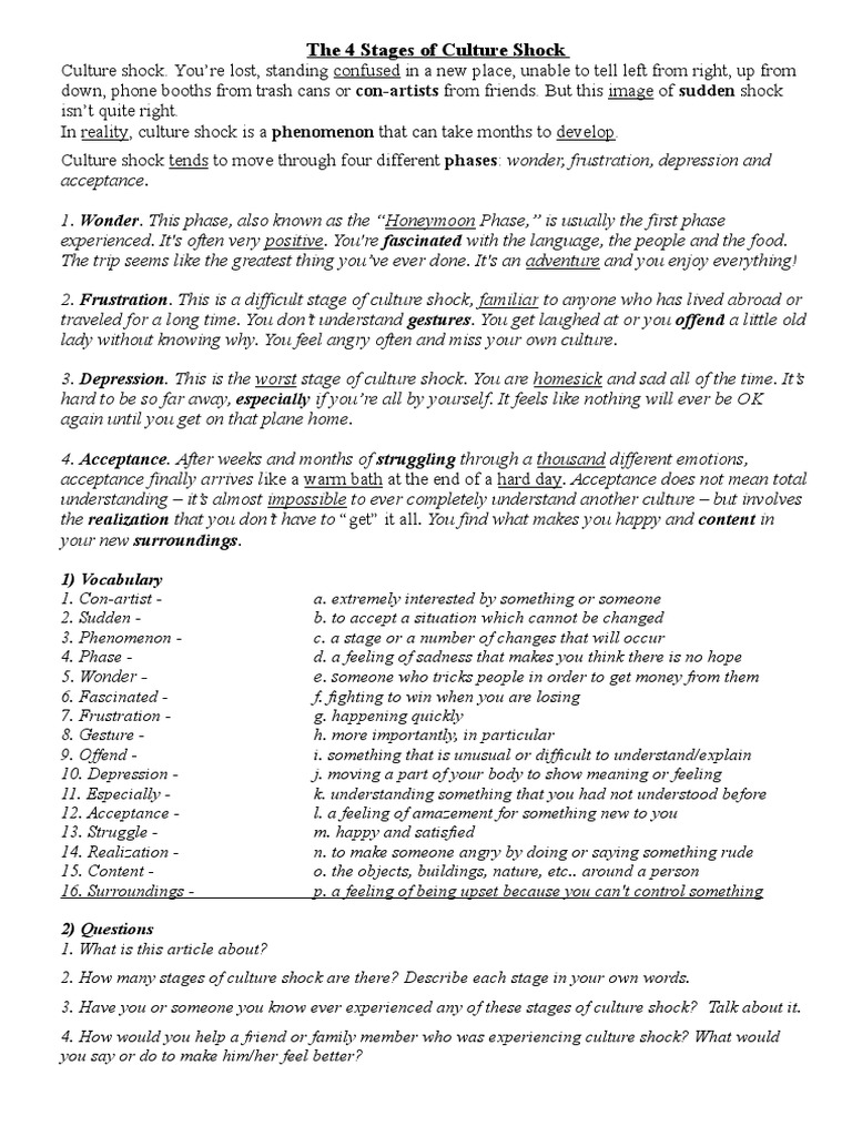 Four Stages of Culture Shock Explained | PDF | Feeling
