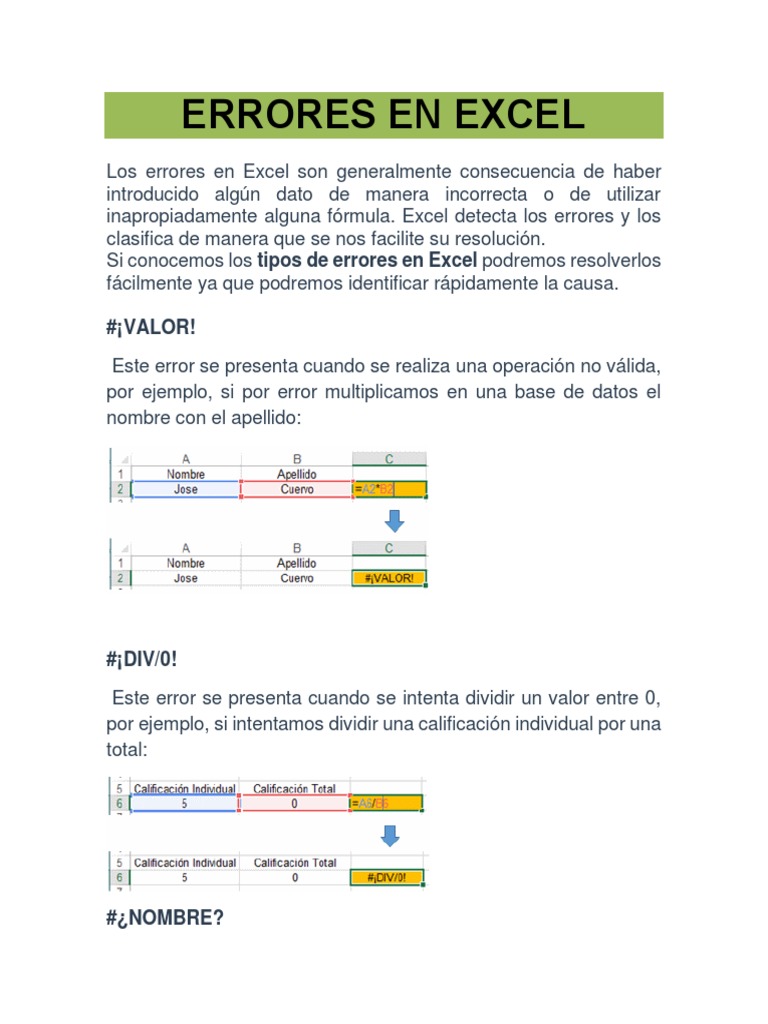 Errores Comunes en Excel | PDF | Informática
