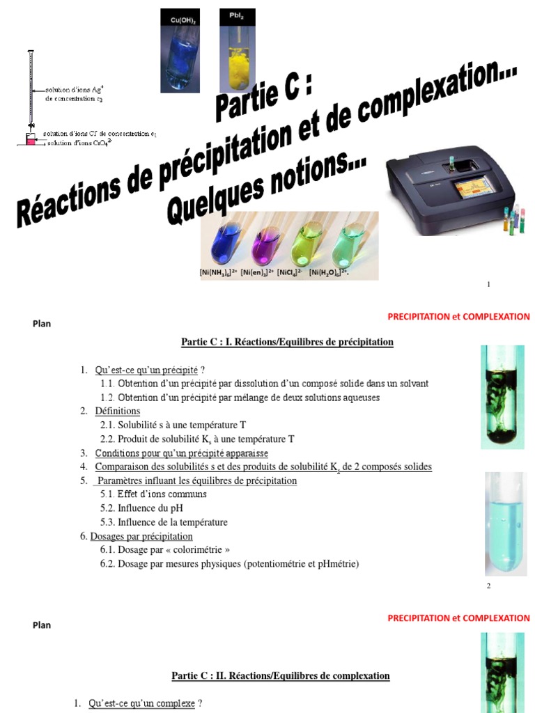 Cours Réactions Précipitation Et Complexation-L1SVTE 2020-2021 | PDF | Précipité | Complexe (chimie)