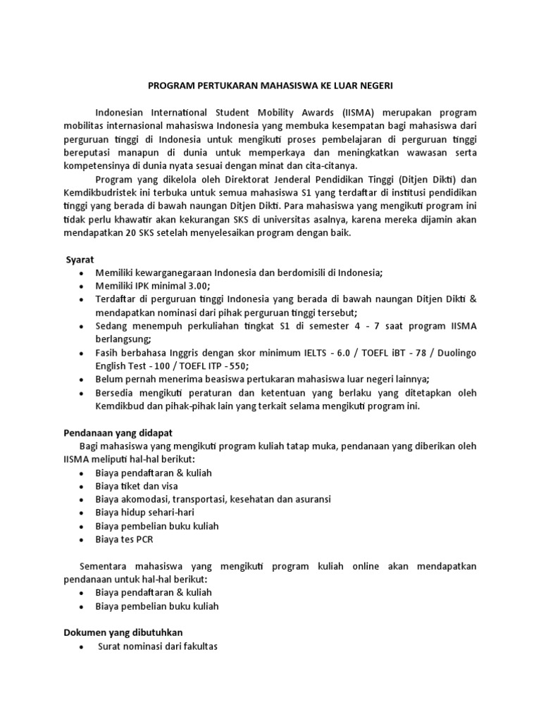 Program Pertukaran Mahasiswa Ke Luar Negeri | PDF