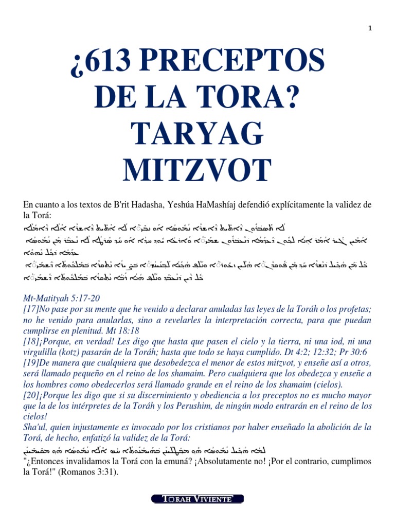 Los 613 Preceptos de La Tora - Taryag Mitzvot | PDF | Halakha | Diez Mandamientos