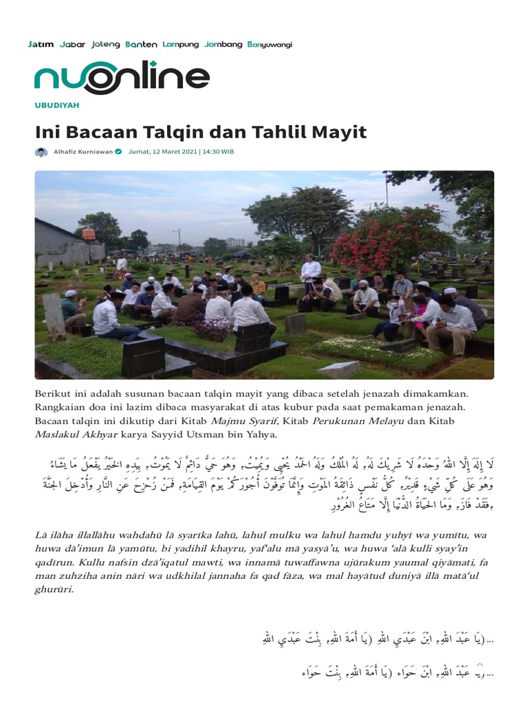 Ini Bacaan Talqin Dan Tahlil Mayit - NU Online | PDF