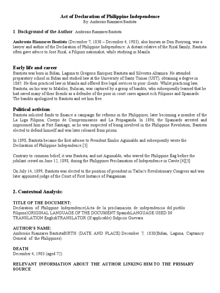 Act of Declaration of Philippine Independence | PDF | Southeast Asia ...