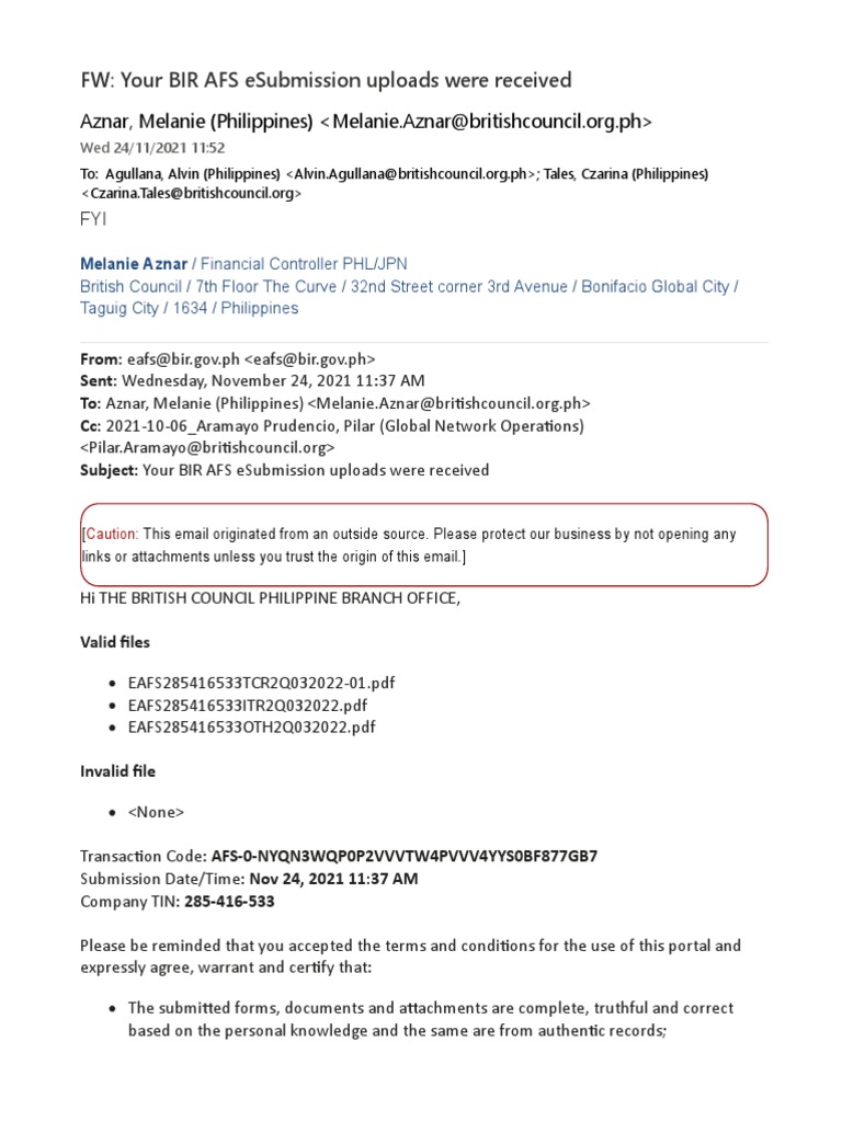 eAFS Submission Confirmation | PDF | Cyberspace