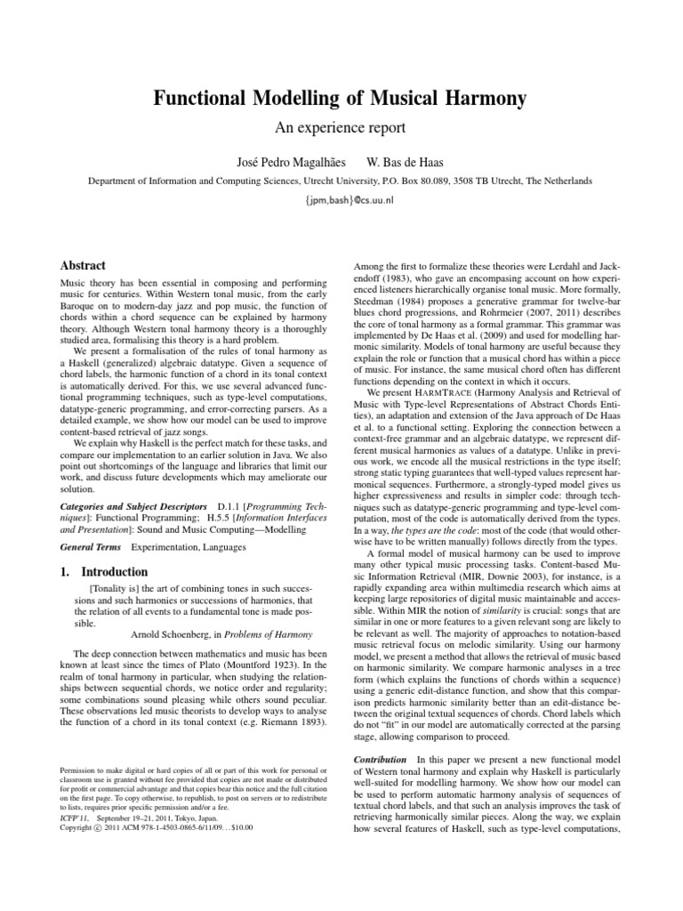 Functional Modelling of Musical Harmony | PDF | Parsing | Harmony