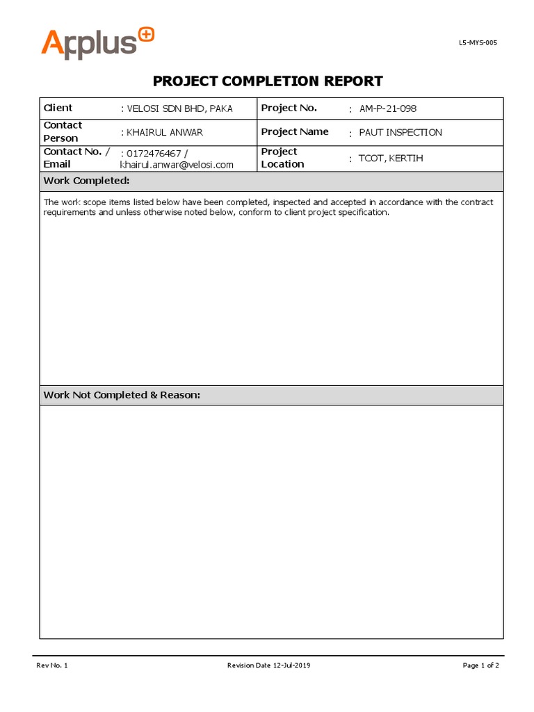 Project Completion Report - PAUT | PDF | Economies | Business