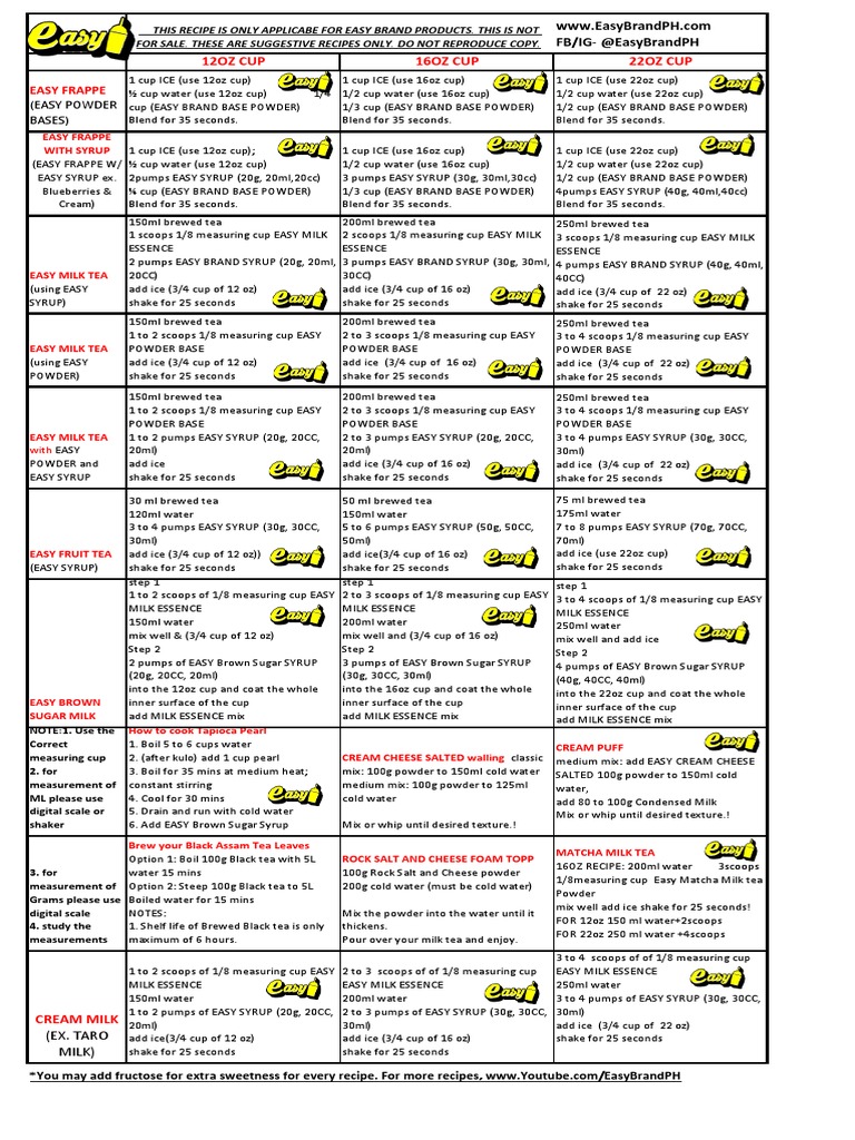 Recipe Guide Milk Essence v1 | PDF | Tea | Foods