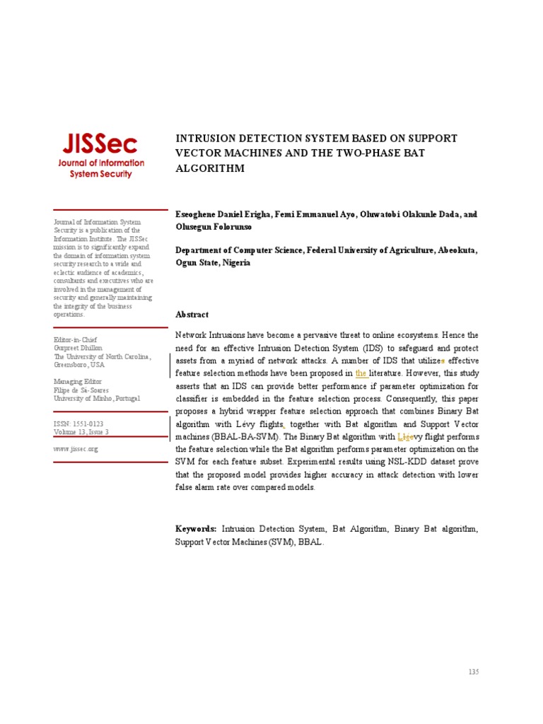 Intrusion Detection System Based On Support Vector Machines and The Two-Phase Bat Algorithm ...