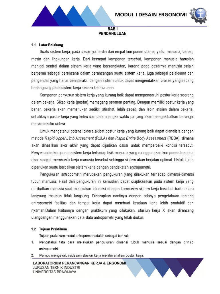 Modul I Desain Ergonomi: 1.1 Latar Belakang | PDF | Metode & Bahan Ajar | Komputer