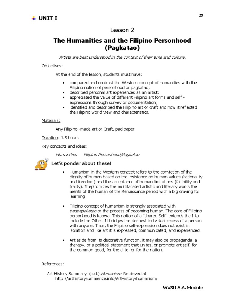 Unit I LESSON 2 The Humanities and The Filipino Personhood Pagkatao | PDF