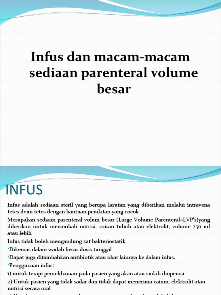 Jenis dan Penggunaan Infus Parenteral | PDF