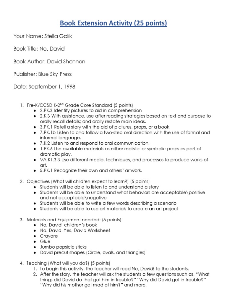 No, David! Book Activity Guide | PDF | Neuropsychological Assessment ...