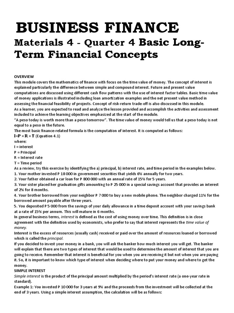Basic Long Term Financial Concepts Materials 4 4q | PDF | Time Value Of Money | Interest