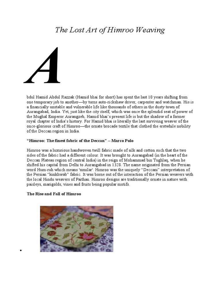 The Lost Art of Himroo Weaving | PDF | Weaving | Loom