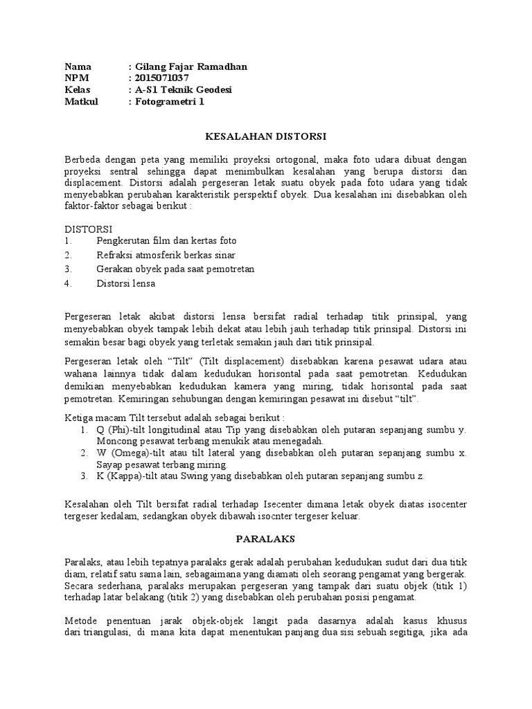 Fotogrametri: Distorsi & Paralaks | PDF