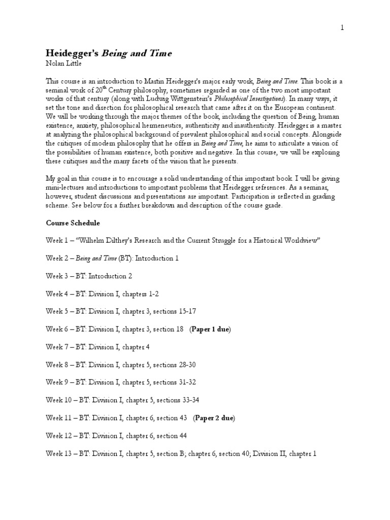 Syllabus Heideggers Being and Time | PDF | Being And Time | Martin ...