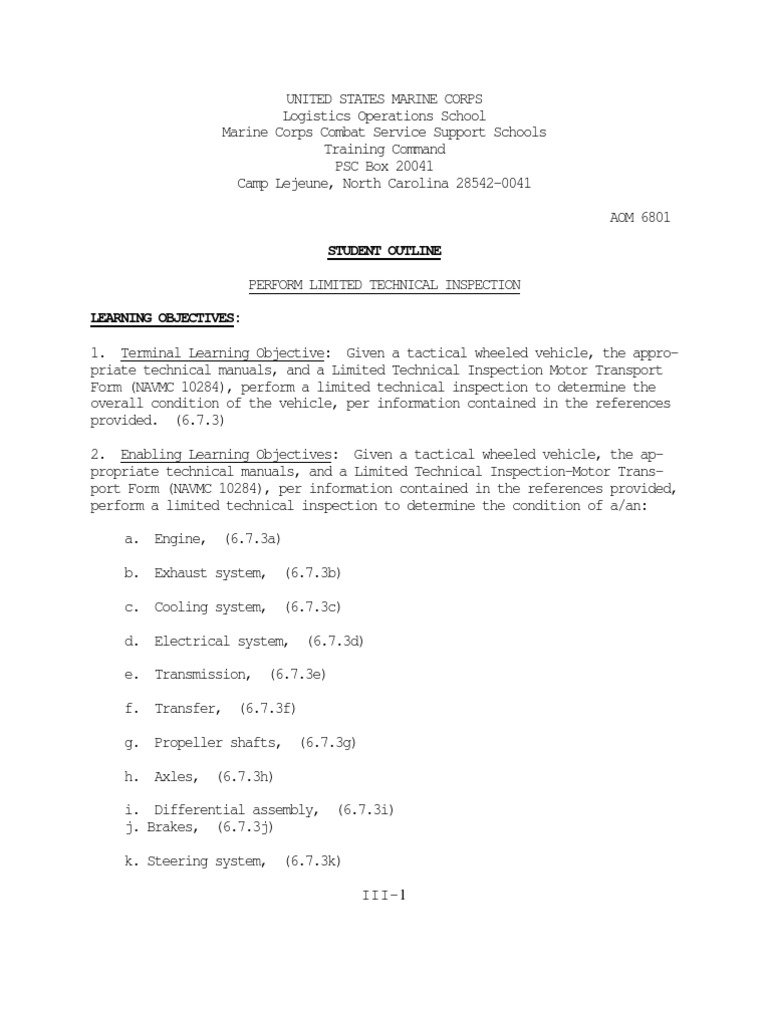Limited Technical Inspection Guide | PDF | Vehicles | Axle