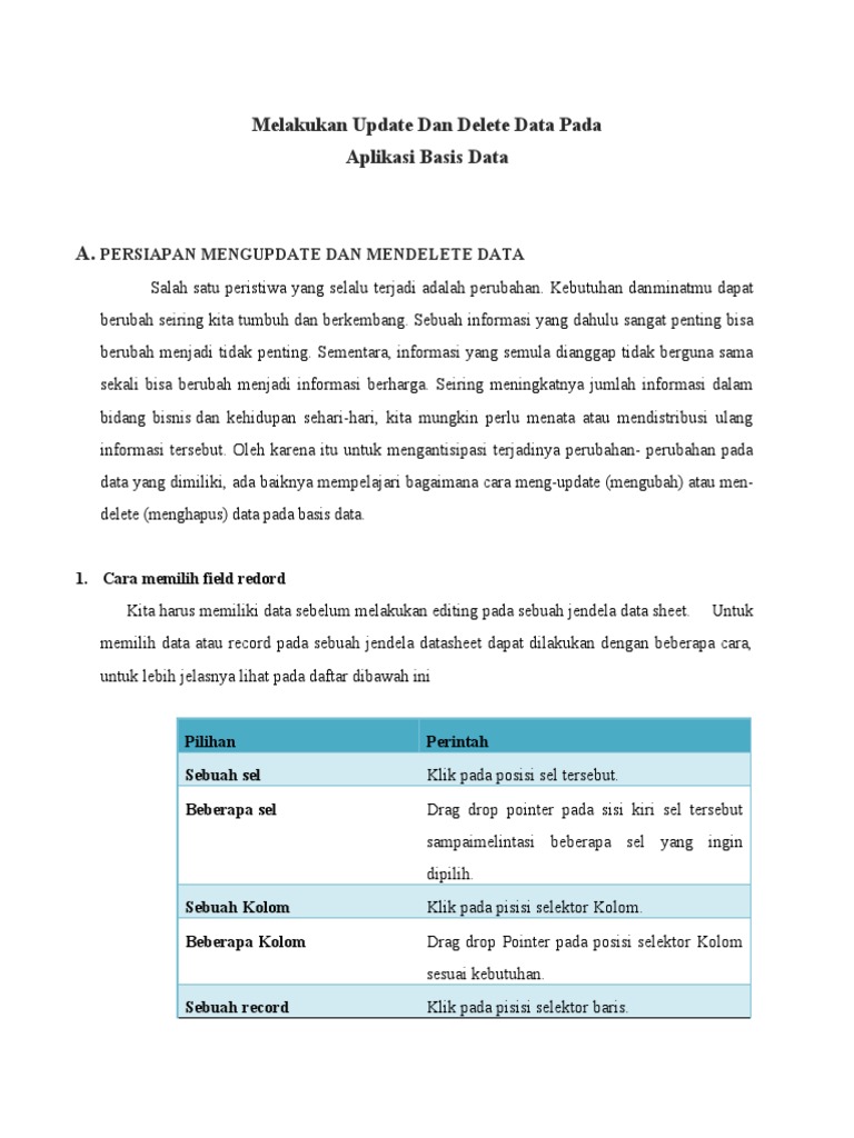 PERTEMUAN 5 Melakukan Update Dan Delete Data Pada | PDF