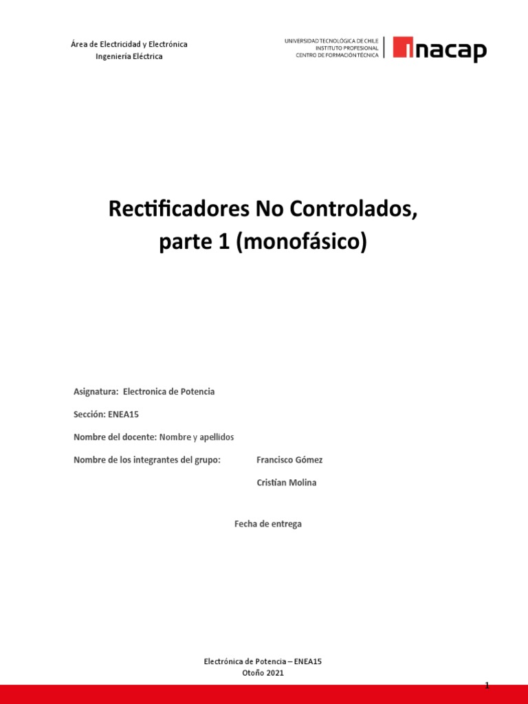 Tarea: Rectificadores Monofásicos | PDF | Rectificador | Electrónica