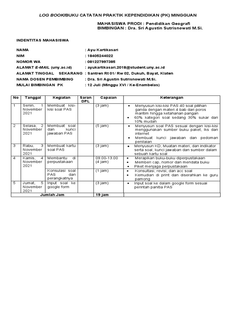 Logbook Minggu 16 Pdf