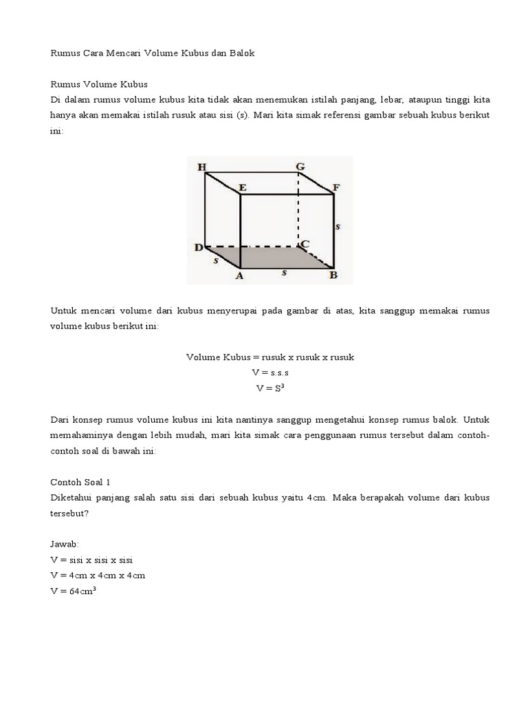 Rumus Cara Mencari Volume Kubus Dan Balok | PDF