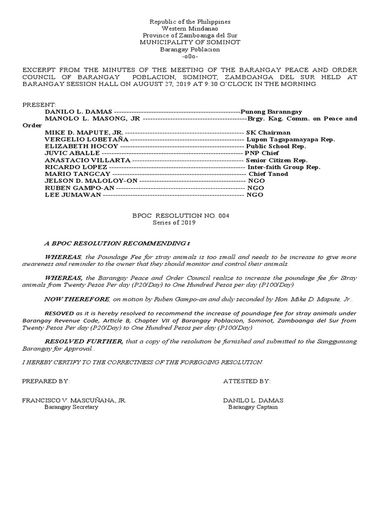 BPOC Resolution 05 Conducting Road Clearing | PDF | Philippines ...