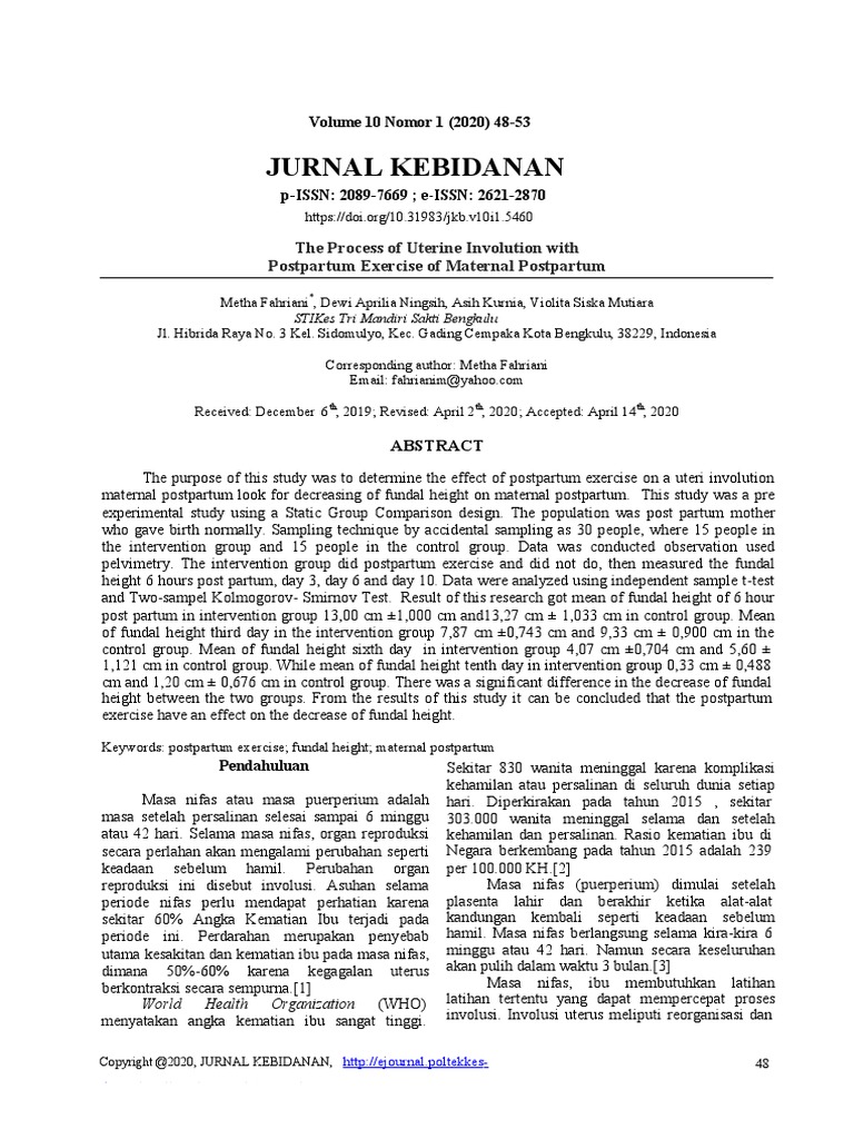 Jurnal Kebidanan: The Process of Uterine Involution With Postpartum ...