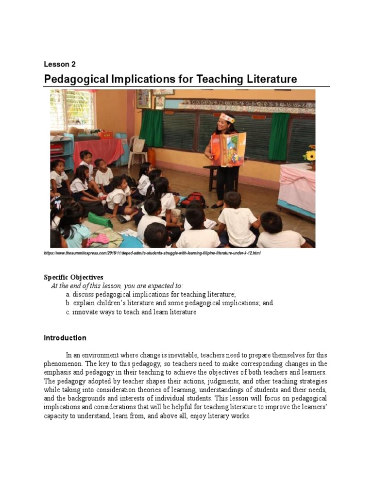 Pedagogical Implications For Teaching Literature: Lesson 2 | PDF ...