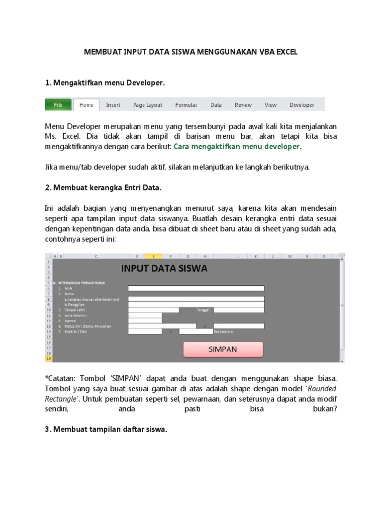 Membuat Input Data Siswa Menggunakan Vba Excel | PDF