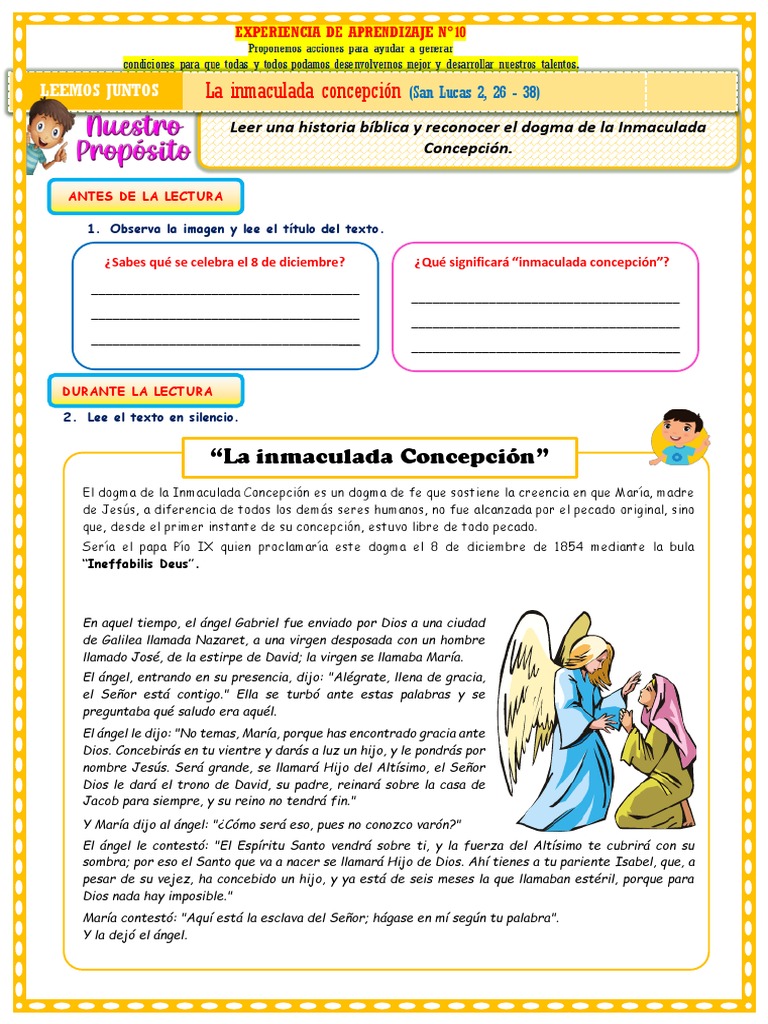 Ficha Plan Lector Leemos Juntos La Inmaculada Concepción Jueves 9 Diciembre | PDF | María, madre ...