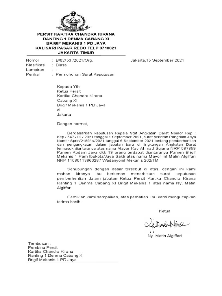 Surat Permohonan Surat Keputusan Persit | PDF