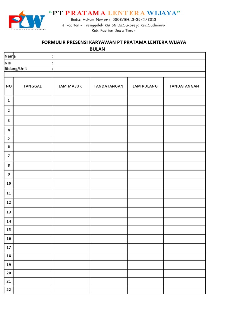 Form Presensi Manual | PDF