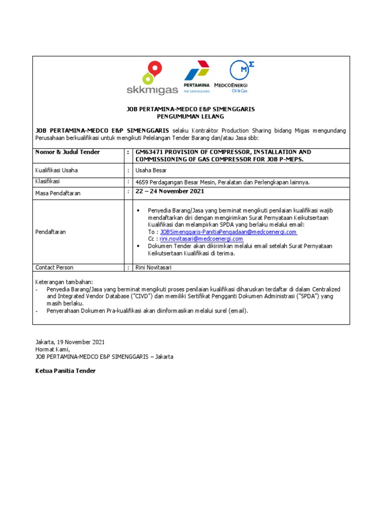 Provision of Compressor, Installation and Commissioning of Gas ...