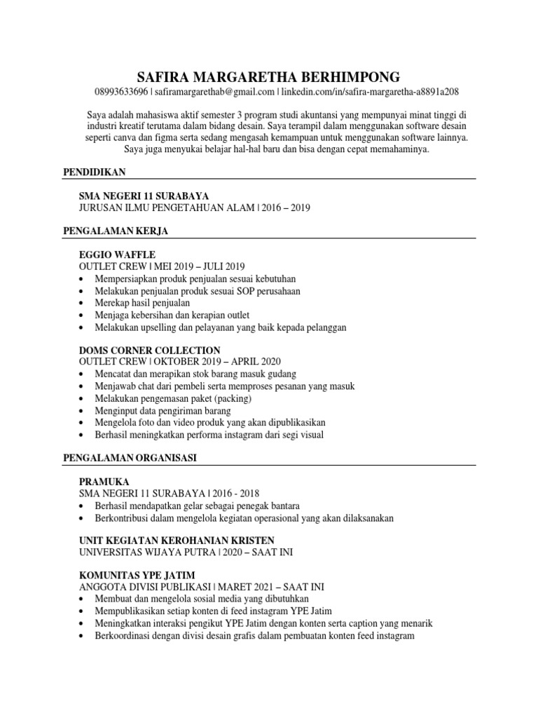 Safira Margaretha B - CV | PDF