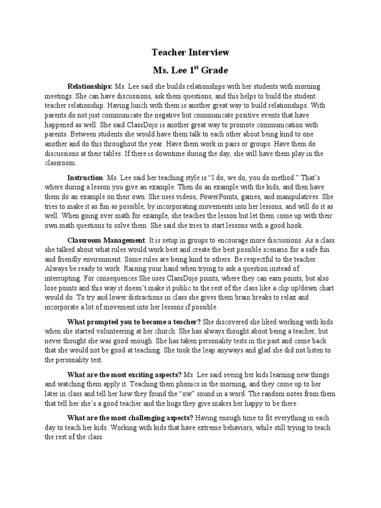 Teacher Interview | PDF | Teachers | Classroom