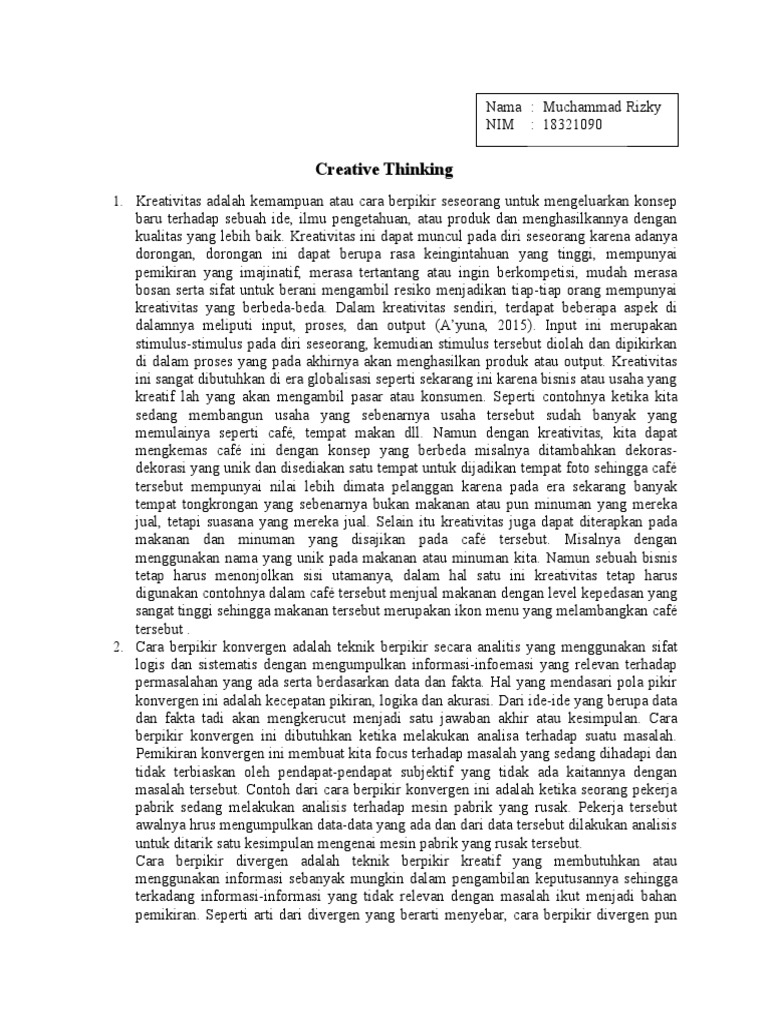 Creative Thinking | PDF | Karier & Perkembangan | Pengembangan Diri