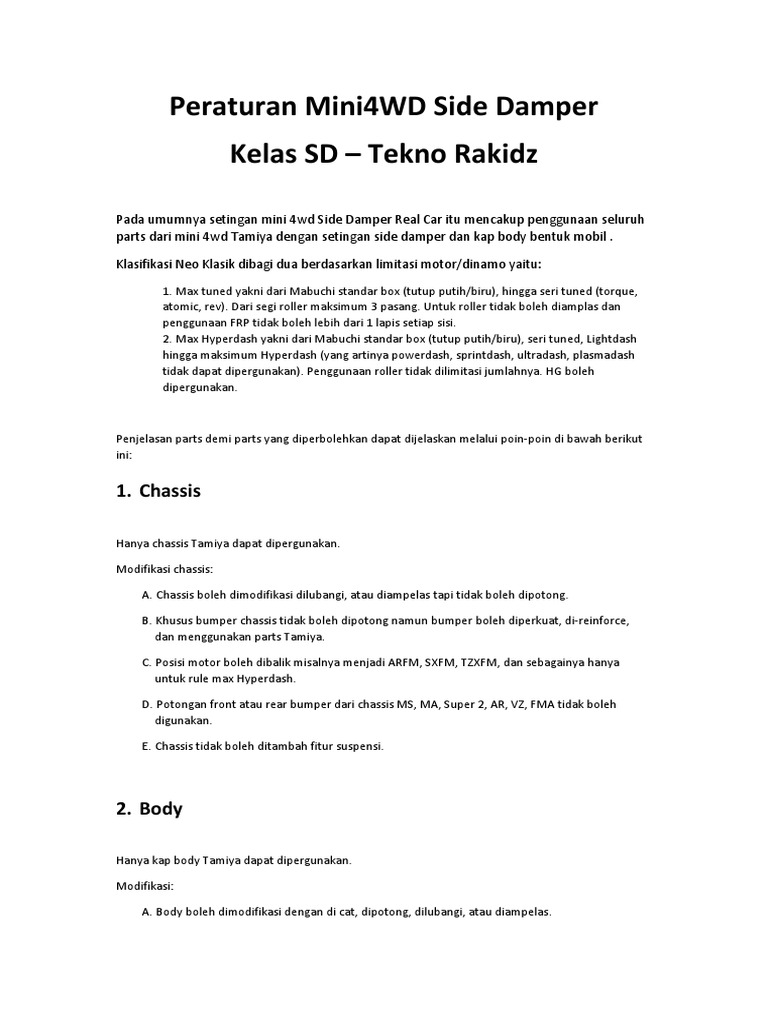 Peraturan Mini4WD Side Damper Class | PDF