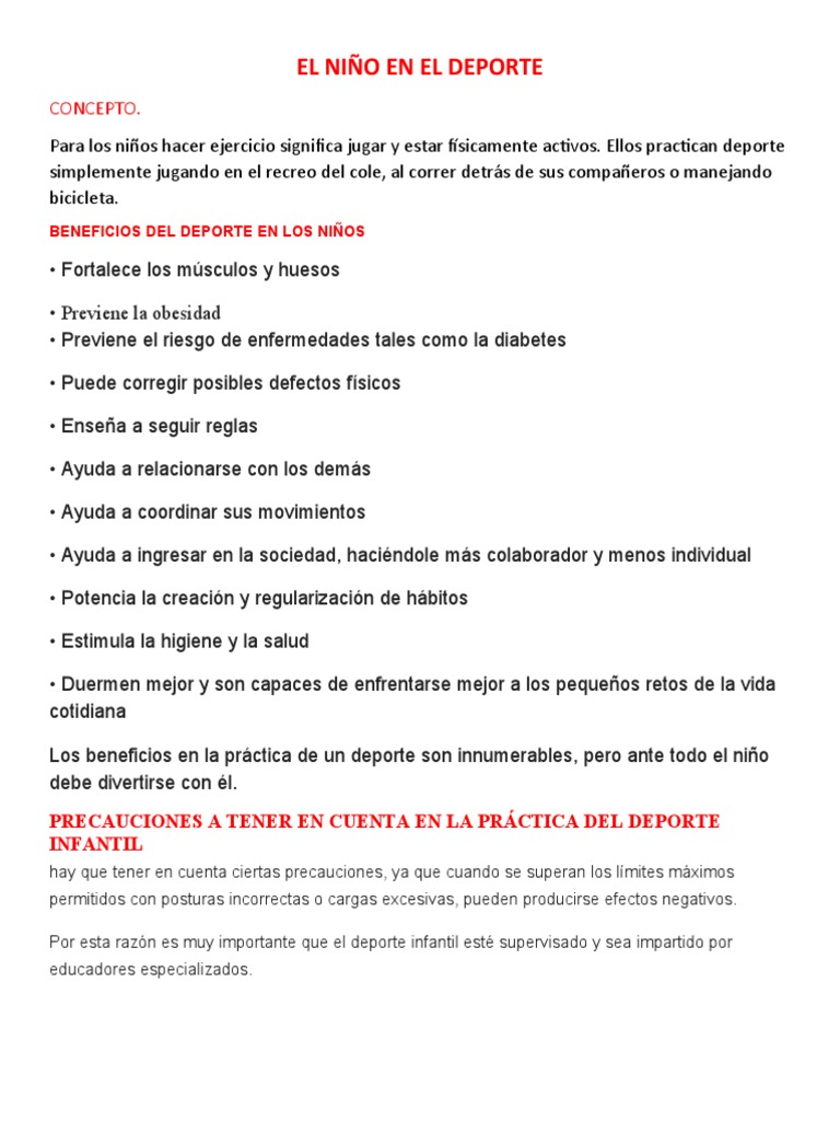 Beneficios del Deporte Infantil | PDF | Deportes