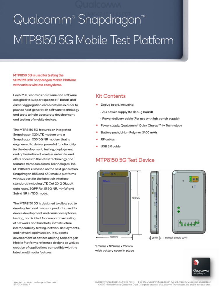 Qualcomm Snapdragon: MTP8150 5G Mobile Test Platform | PDF | Lte ...