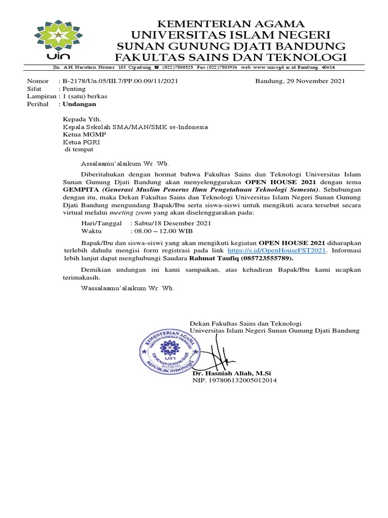 Undangan Open House FST UIN Bandung | PDF
