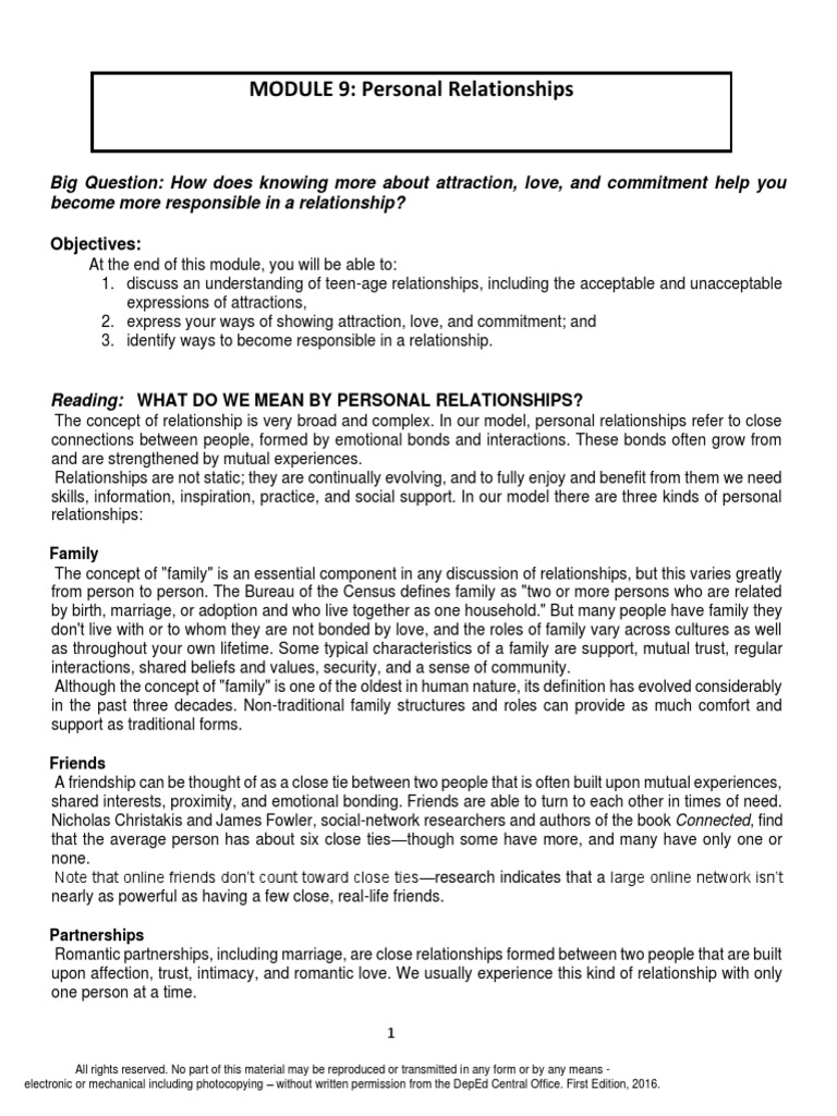Module 9 Personal Relationship | PDF | Friendship | Adolescence
