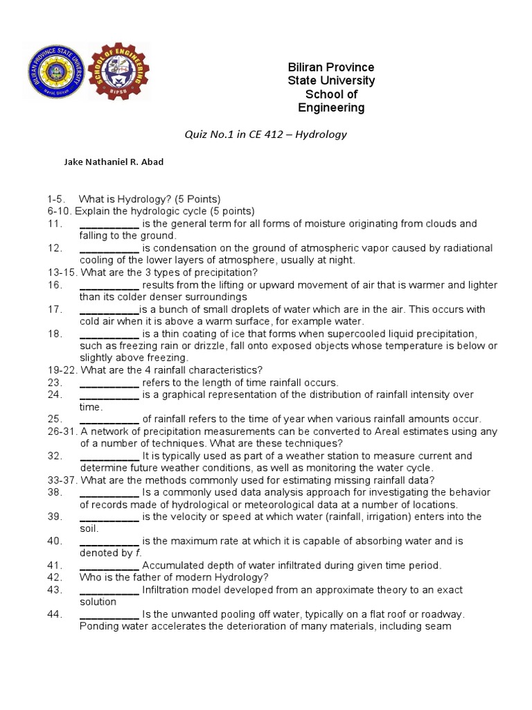 Abad CE412 Quiz#1 | PDF | Rain | Water Cycle