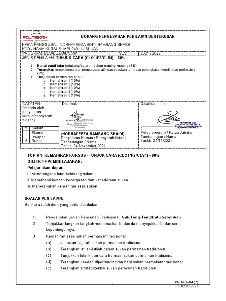 Laporan Sukan Tunjuk Cara (Thulasi23dbs20 F2036) | PDF