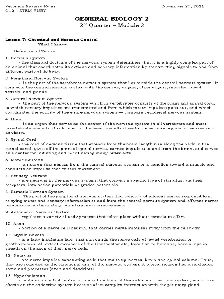 General Biology 2: 2 Quarter - Module 2 | PDF | Nervous System | Neuron