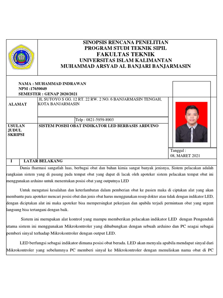 SINOPSIS RENCANA PENELITIAN Muhammad Indrawan Indikator Led - Muhammad ...