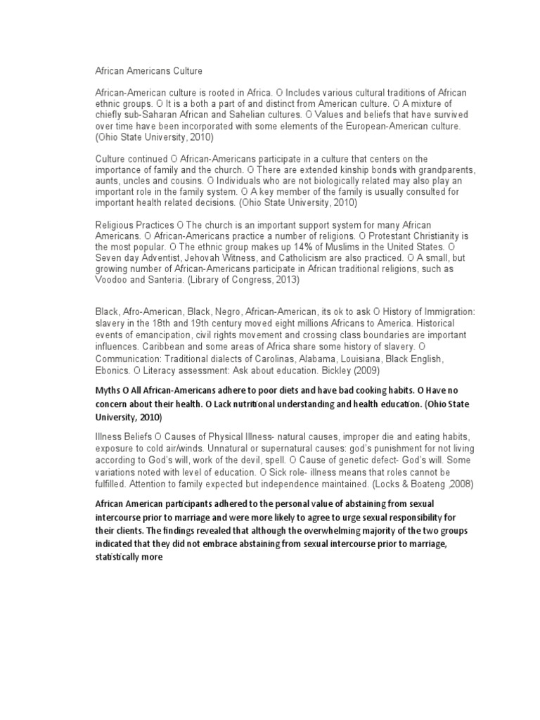 African Americans Culture | PDF | Family | Culture Of The United States