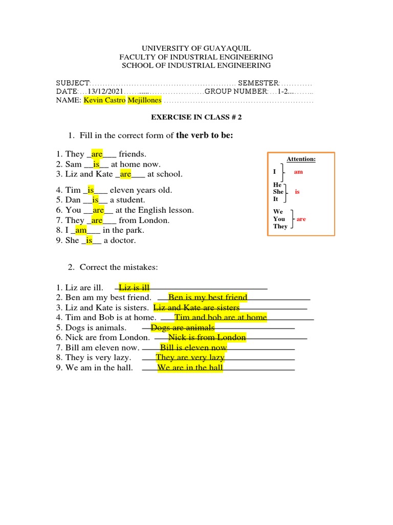 Exercise in Class 2-English 1 | PDF